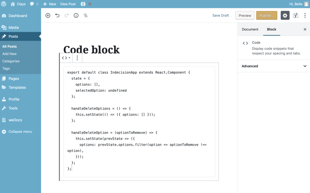 Code block – Clays